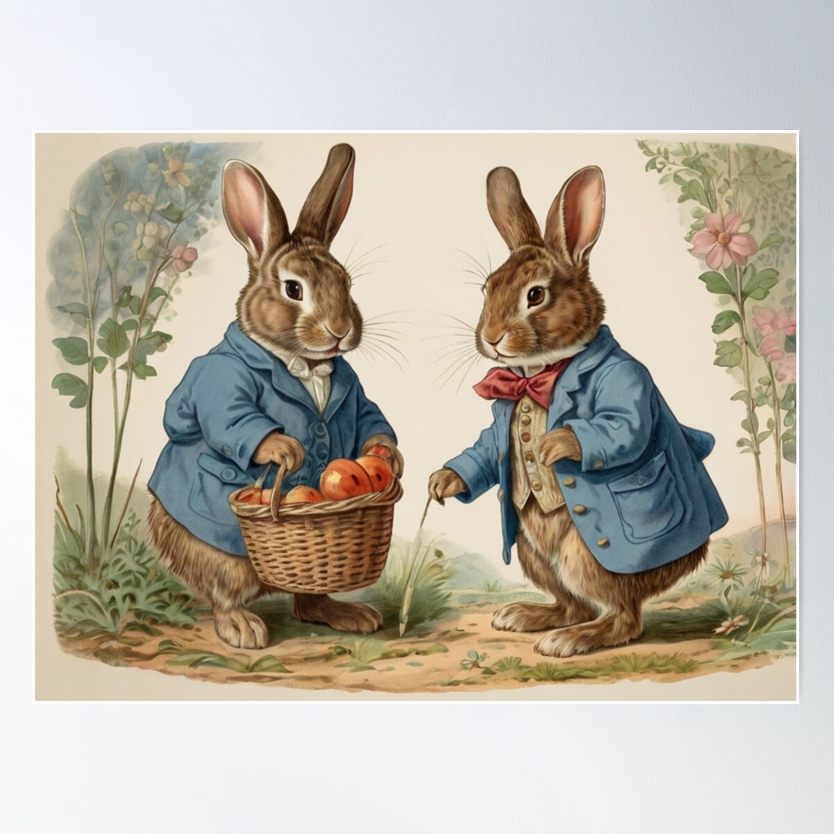 Beatrix Potter Style Cute Mr Rabbit Gathering Fruit Vintage ...