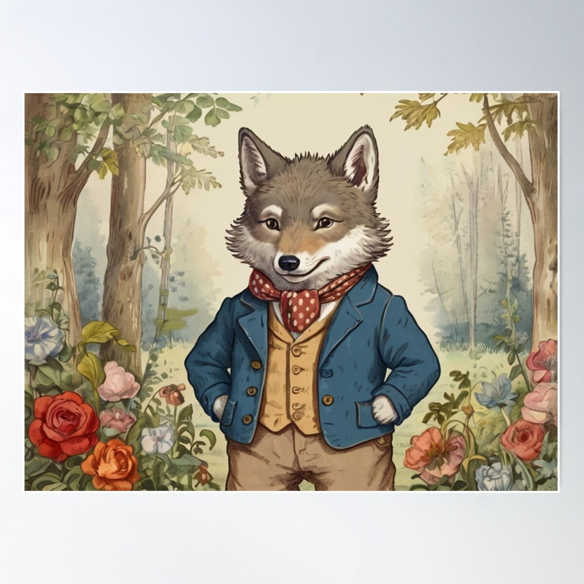 Beatrix Potter Style Cute Wilbur Wolf In The Woods Vintage Illustration ...