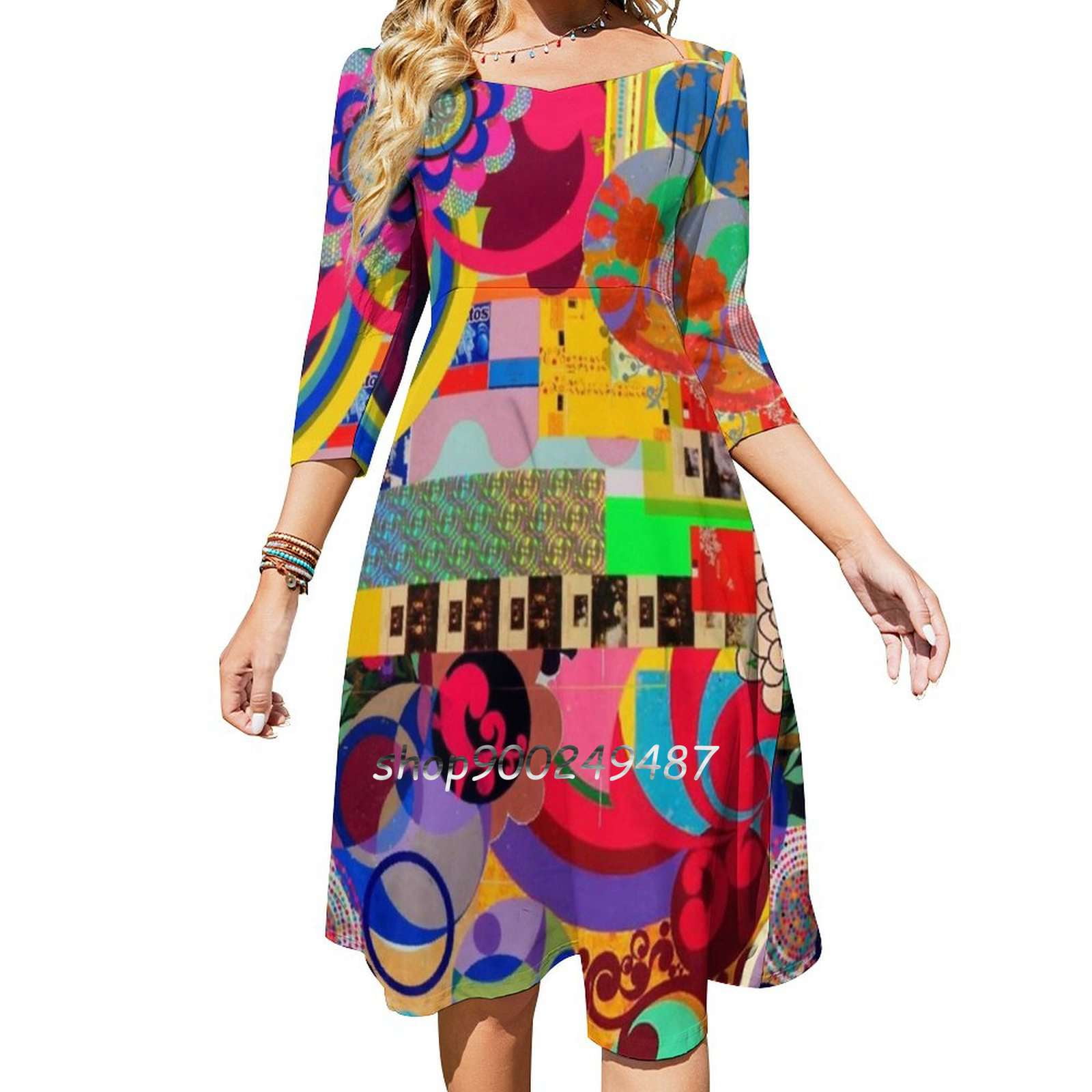 Beatriz Milhazes Evening Party Dresses Midi Sexy Dress Female Sweet One ...