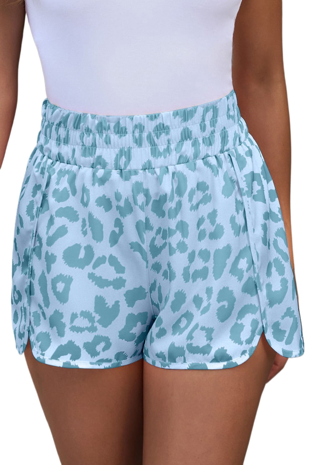 Beau Blue Leopard Print High Waist Athletic Shorts for Women – Perfect ...