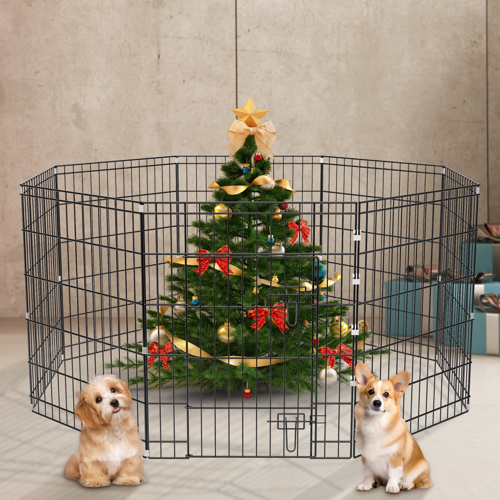 BeauGift Dog Playpen - Foldable Metal Exercise Puppy Play Pen with 8 ...