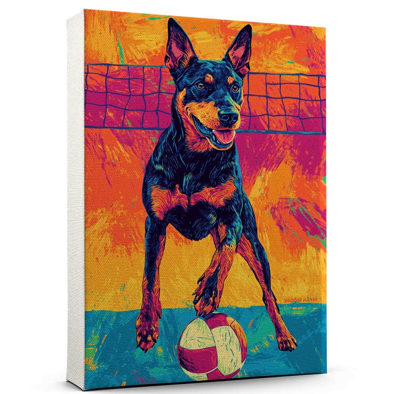 Beauceron Dog Playing Volleyball Stretched Canvas Size 8x12 – Vintage ...
