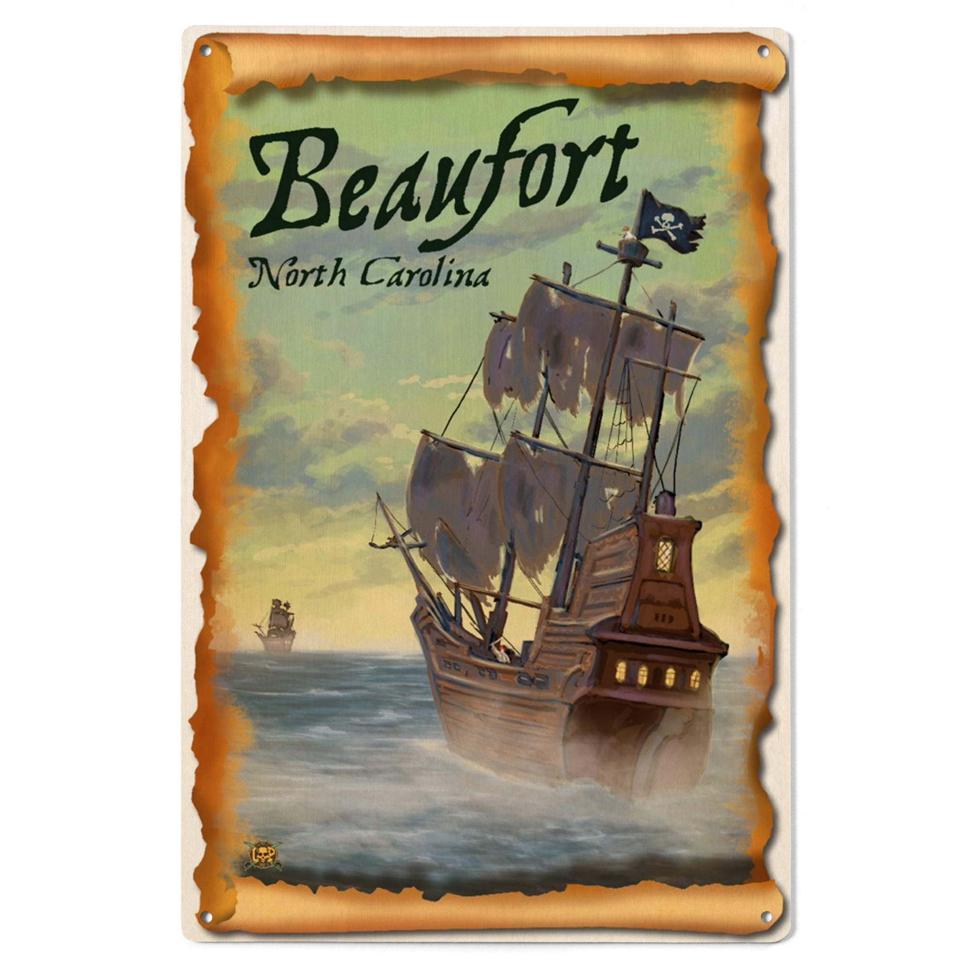 Beaufort, North Carolina, Pirate Ship Birch Wood Wall Sign (6x9 Rustic ...