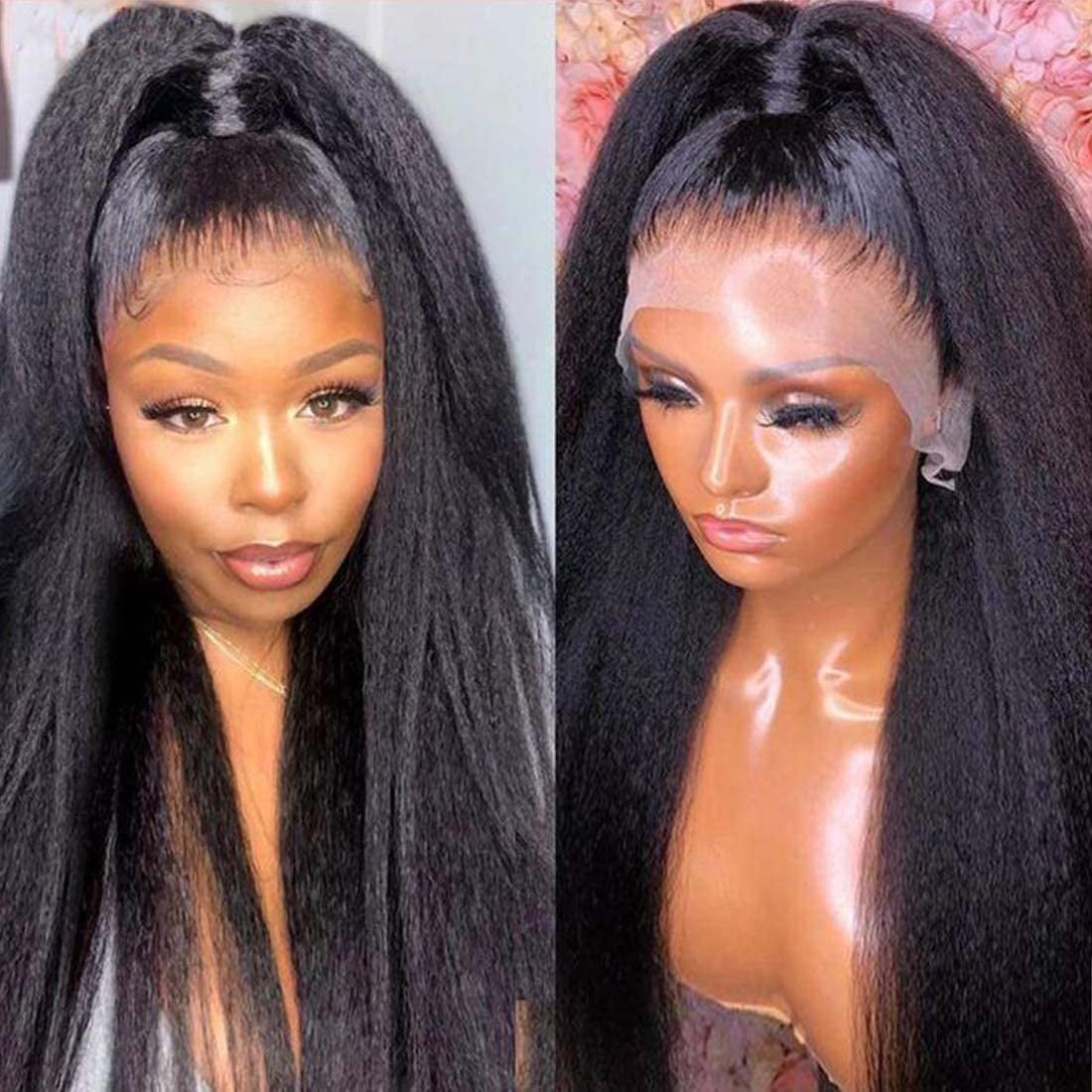 Beauhair Kinky Straight Lace Front Wigs Human Hair Yaki Straight 13x4