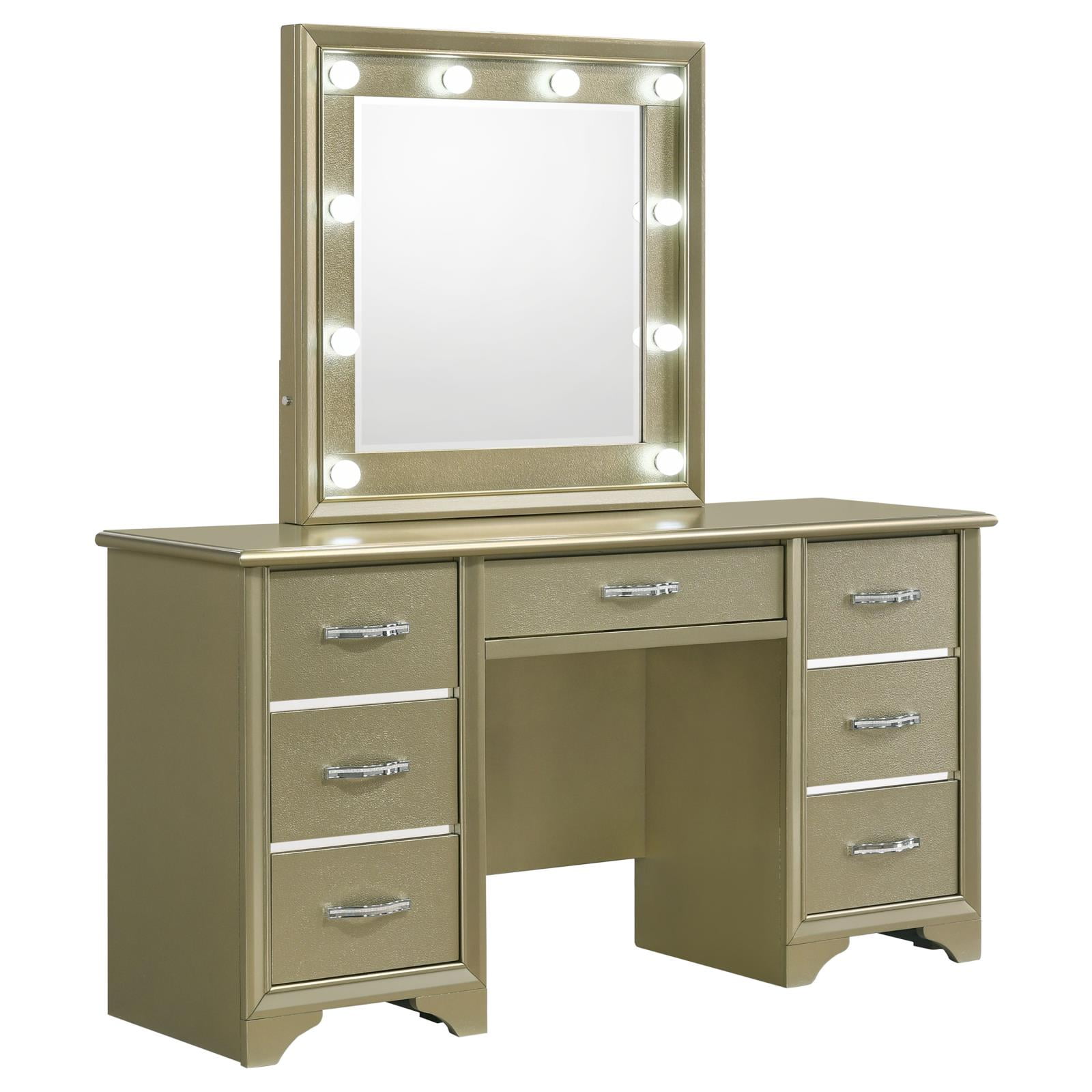 Beaumont 7-drawer Vanity Desk with Lighting Mirror Champagne - Walmart.com