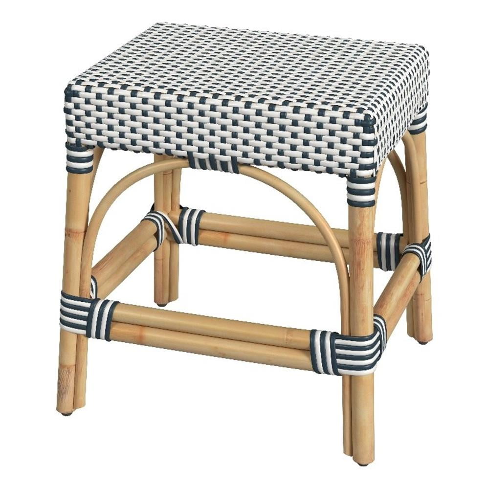 Beaumont Lane Coastal Rattan 18" Dining Stool - White / Navy - Walmart.com