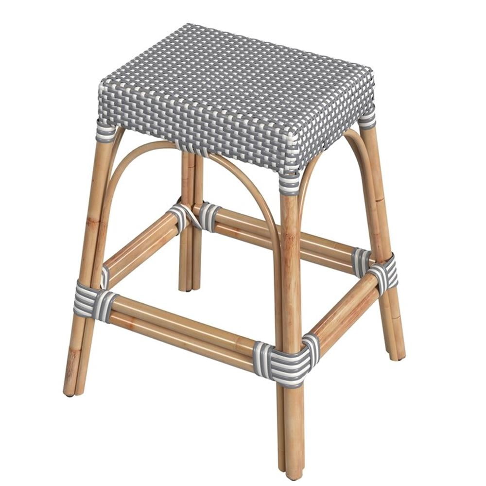 Beaumont Lane Coastal Rattan 24.5" Counter Stool - White And Gray Dot ...
