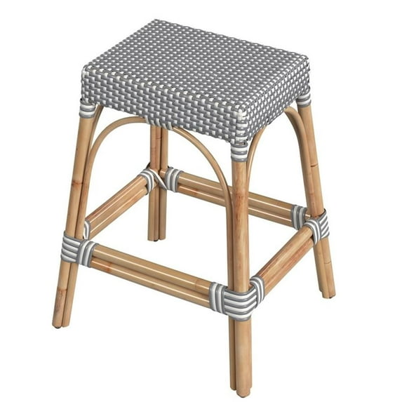 Beaumont Lane Coastal Rattan 24.5" Counter Stool - White And Gray Dot ...