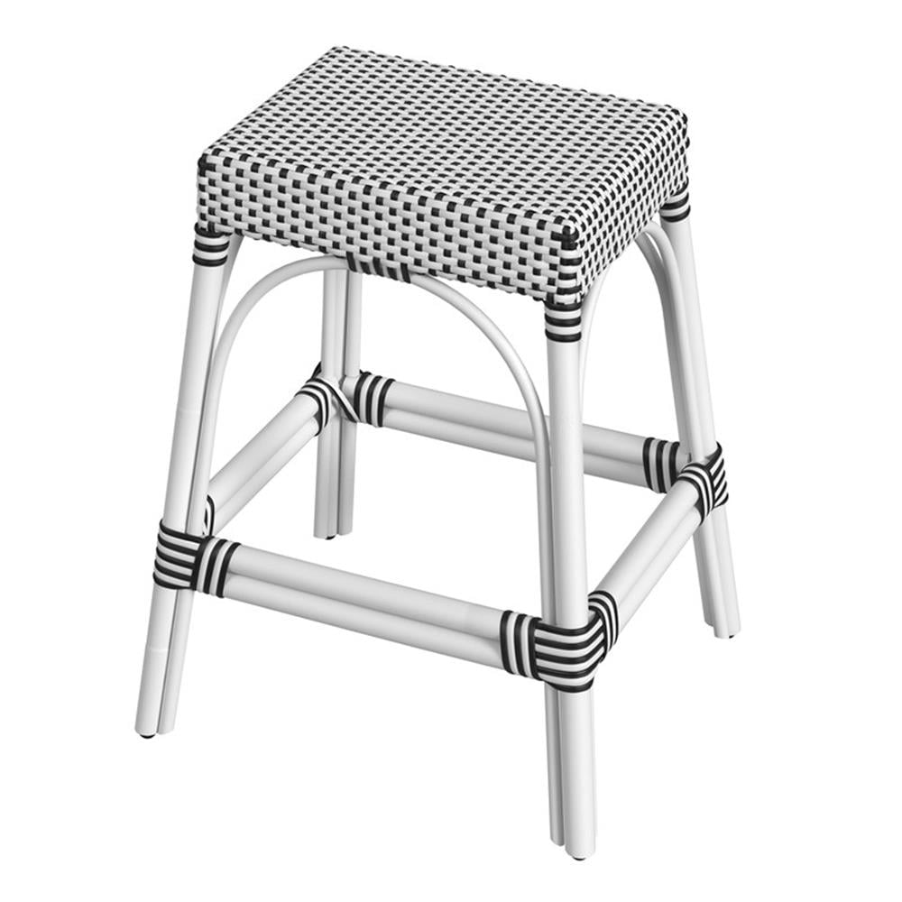 Beaumont Lane Coastal Rattan 24.5" Counter Stool - White & Black Dot ...