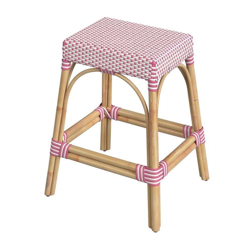 Beaumont Lane Coastal Rattan 24.5" Counter Stool - White & Pink Dot ...