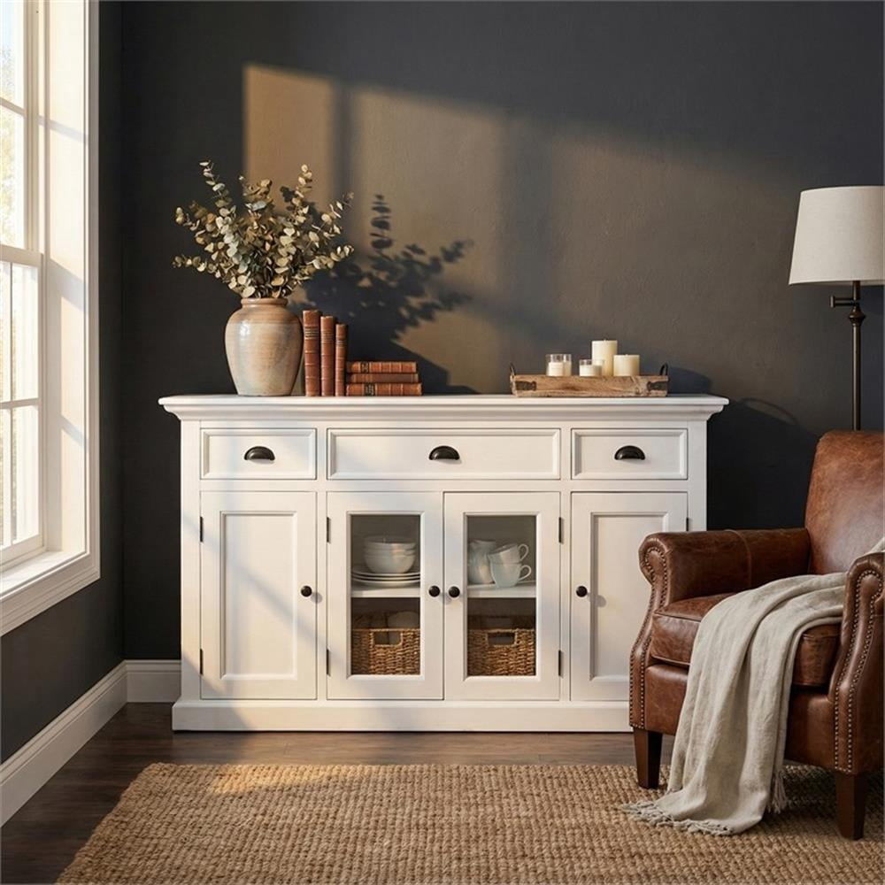 Beaumont Lane Mahogany Wood Buffet with 4 Doors 3 Drawers in White ...