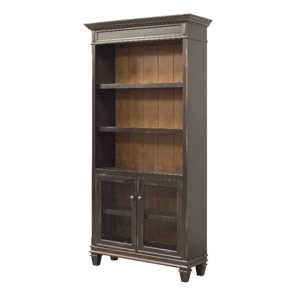 Beaumont Lane Traditional Wood Bookcase with Doors in Distressed Black ...