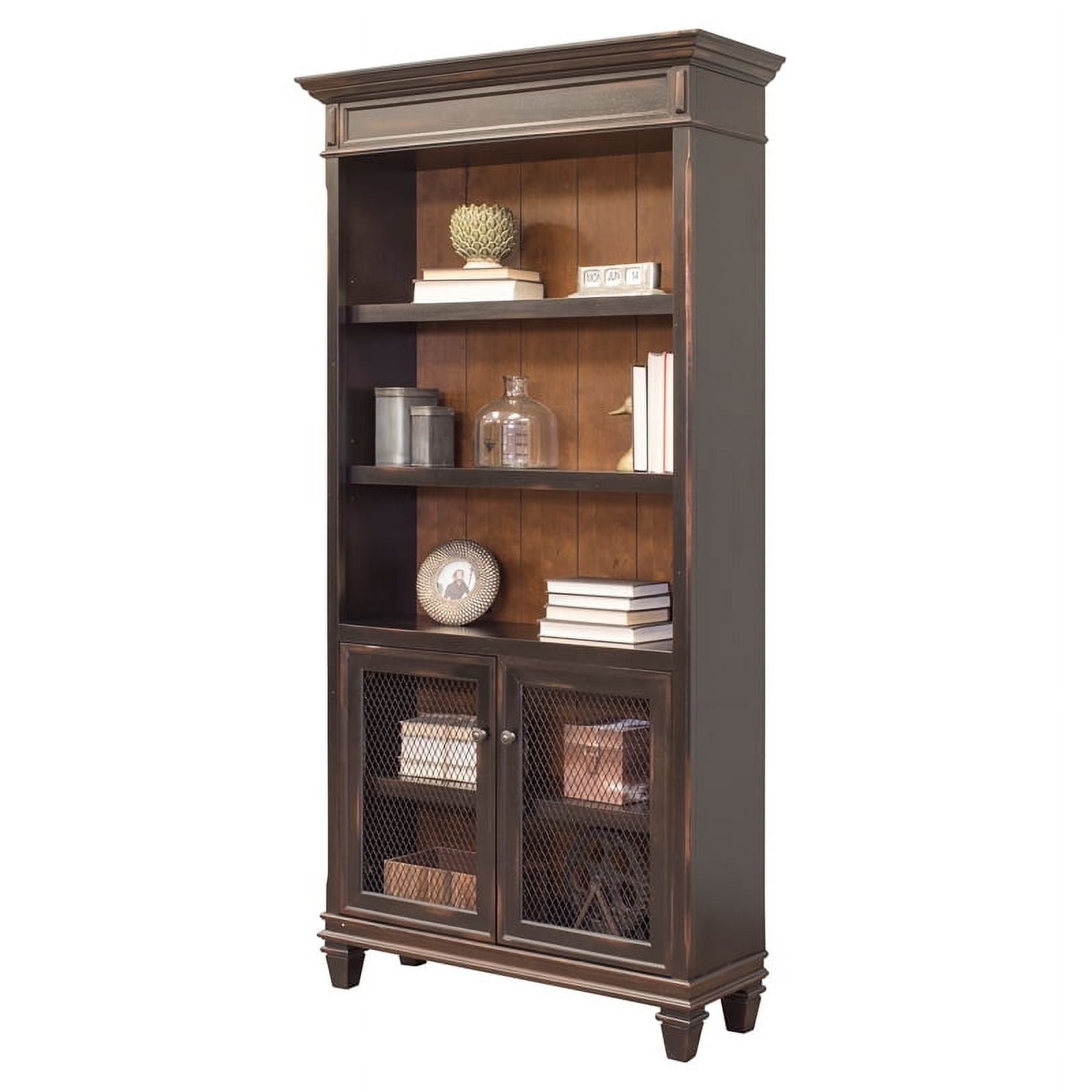 Beaumont Lane Traditional Wood Bookcase with Doors in Distressed Black ...