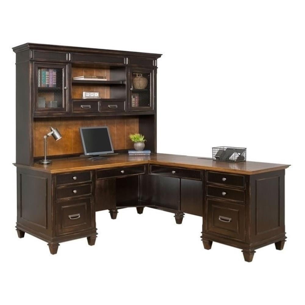 Beaumont Lane Traditional Wood Hutch With Wire Mesh Doors in Black ...