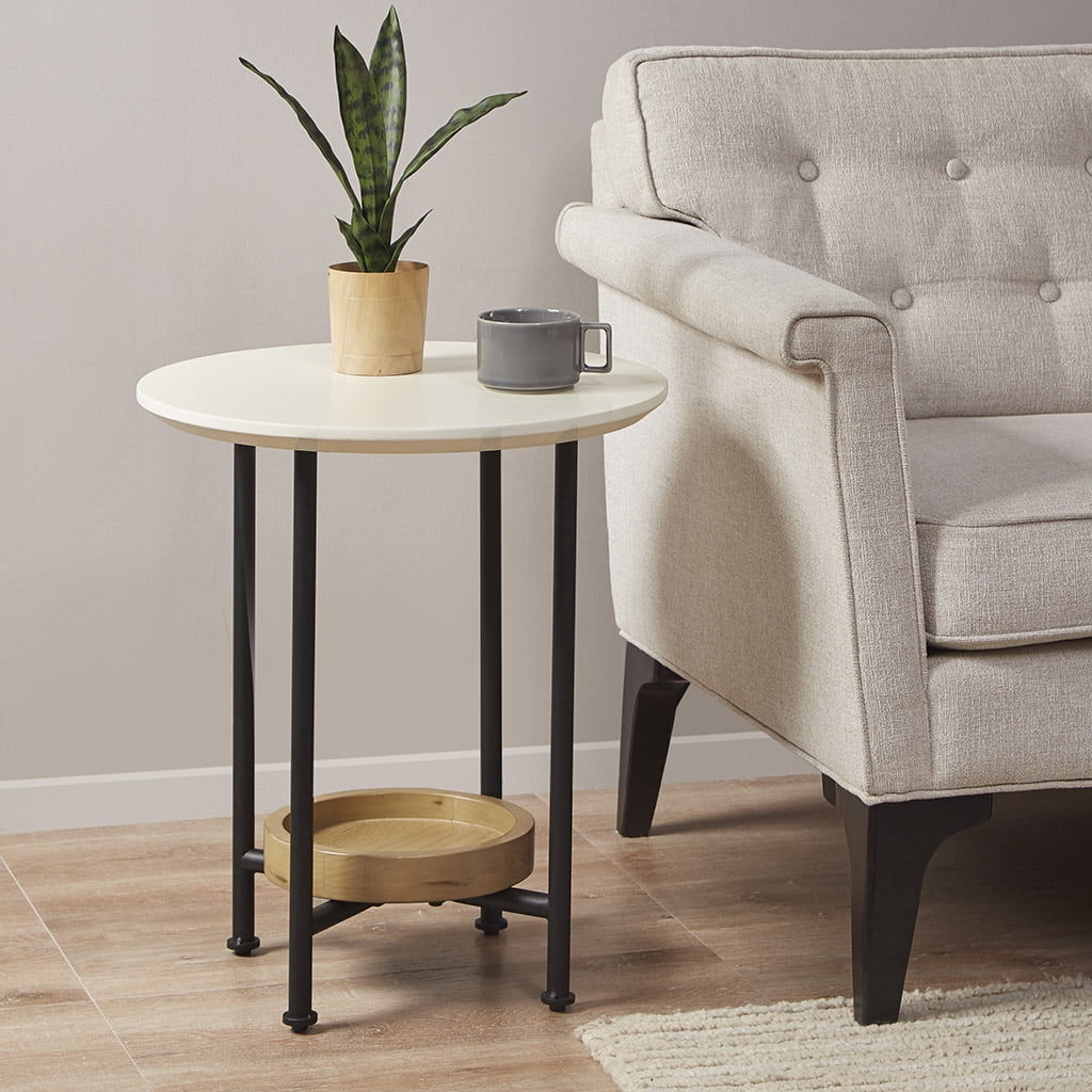 Beaumont Oval End Table with Shelf - Modern White & Natural Finish ...