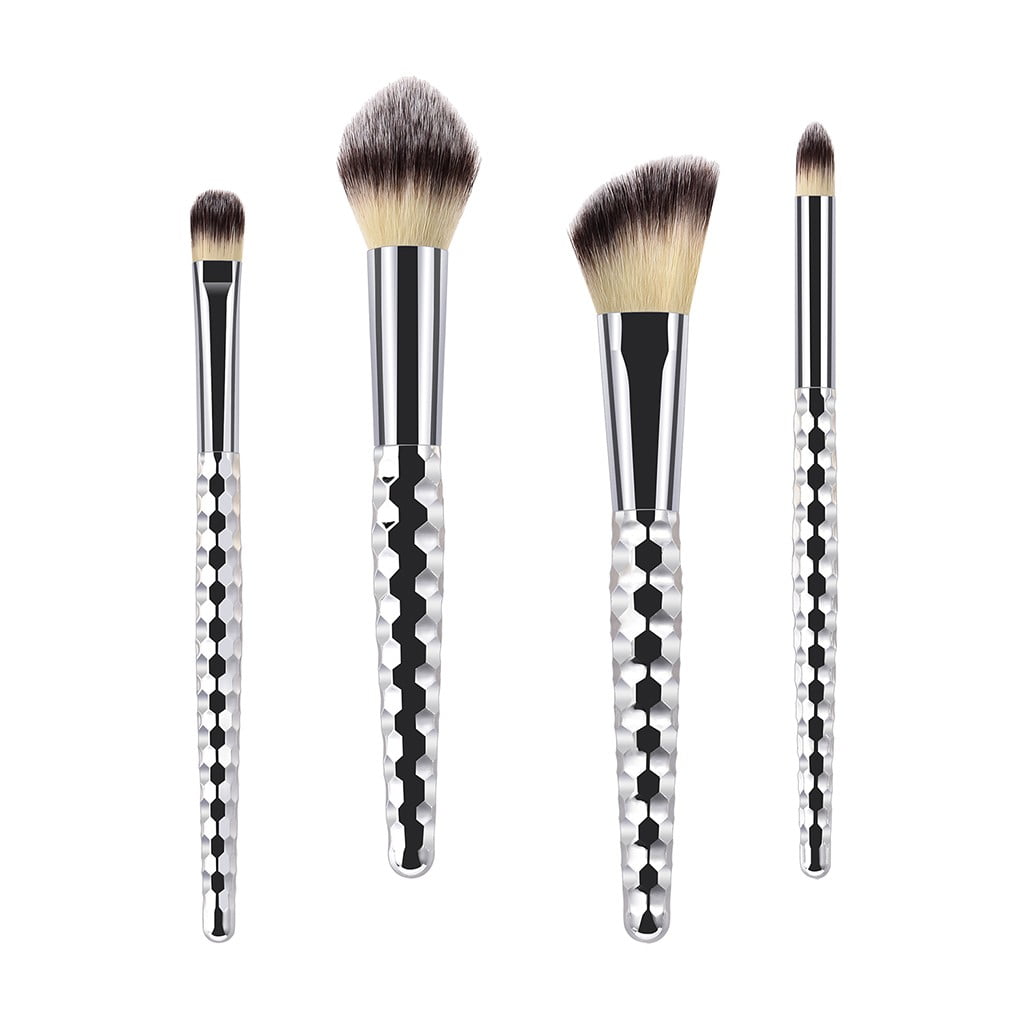 Beauos Clearance Makeup Brush Silver 4 Set Makeup with Honeycomb Pcs Brushes Handle Eye Brush ...
