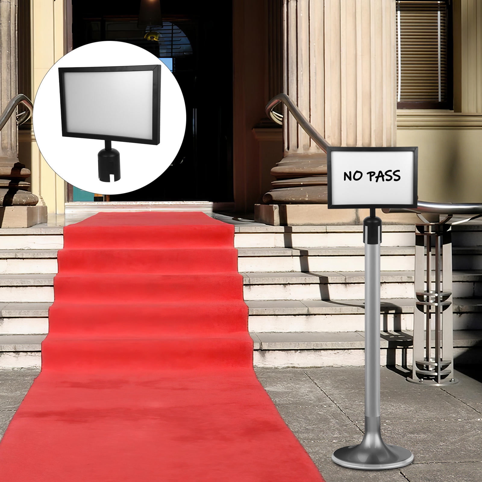 Beaupretty Queue Barrier Stanchion Sign Holder Black Stainless Steel ...