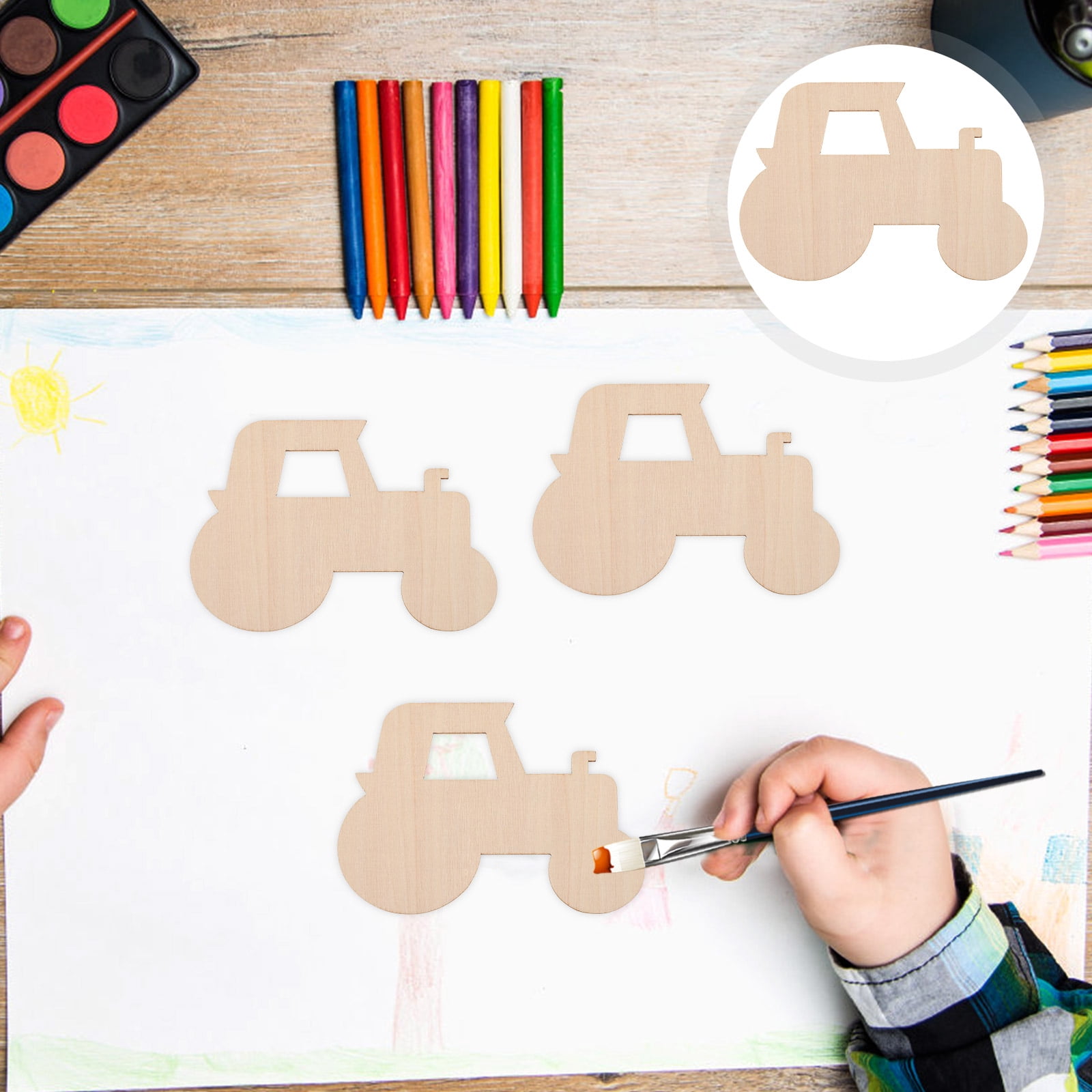 Beaupretty 20Pcs Unfinished Beige Wooden Tractor Cutouts DIY Handmade ...