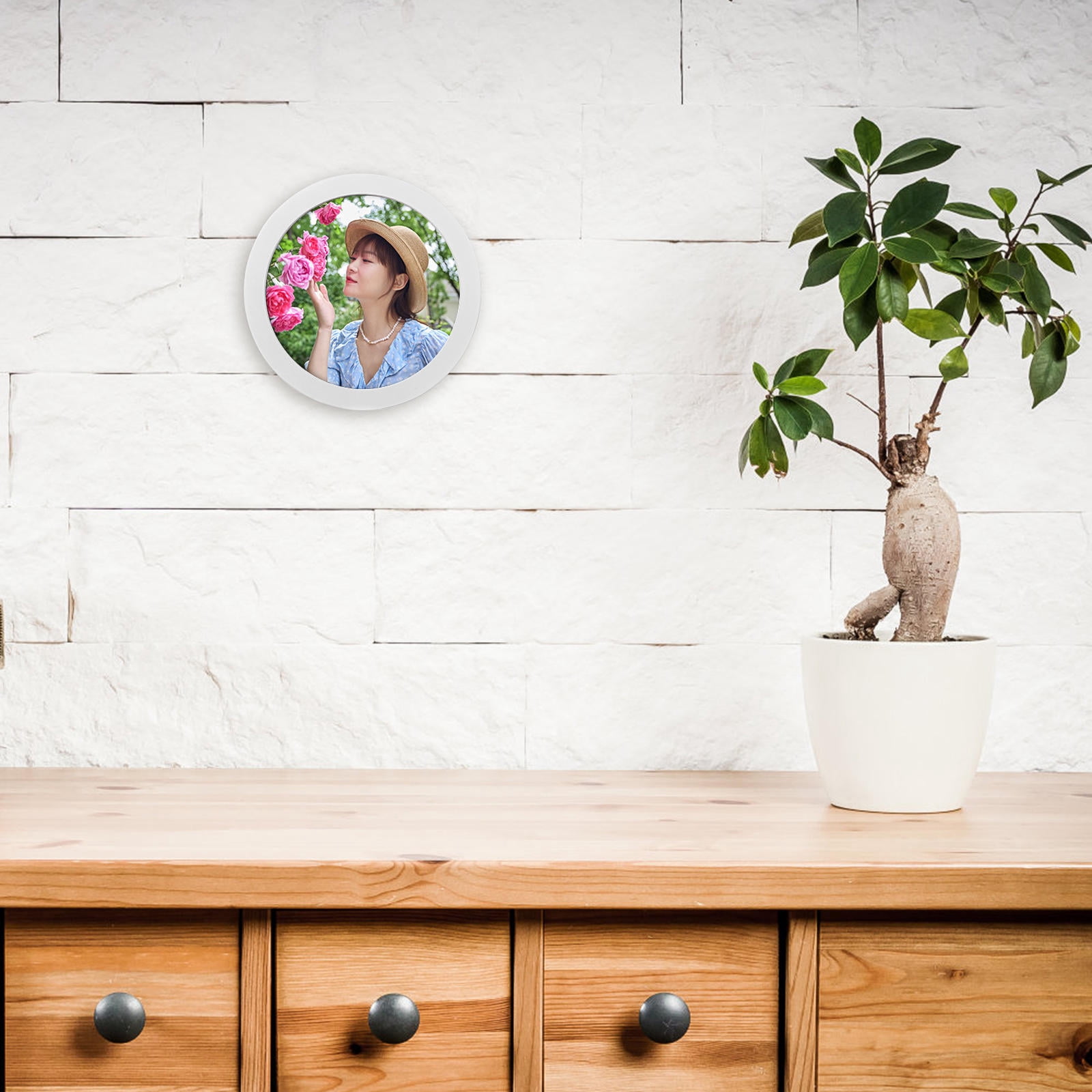 Beaupretty Wall Picture Holder Wooden Round Photo Frame For Bedroom ...