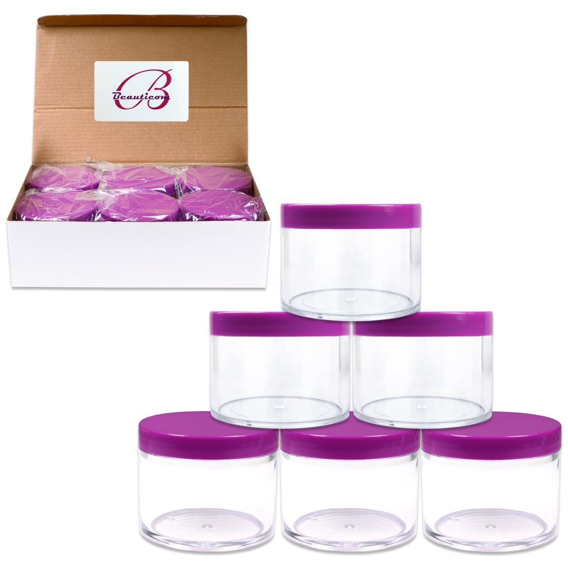 Beauticom 12 Jars High Quality 120 gram/ml 4 Oz Thick Acrylic Sample ...