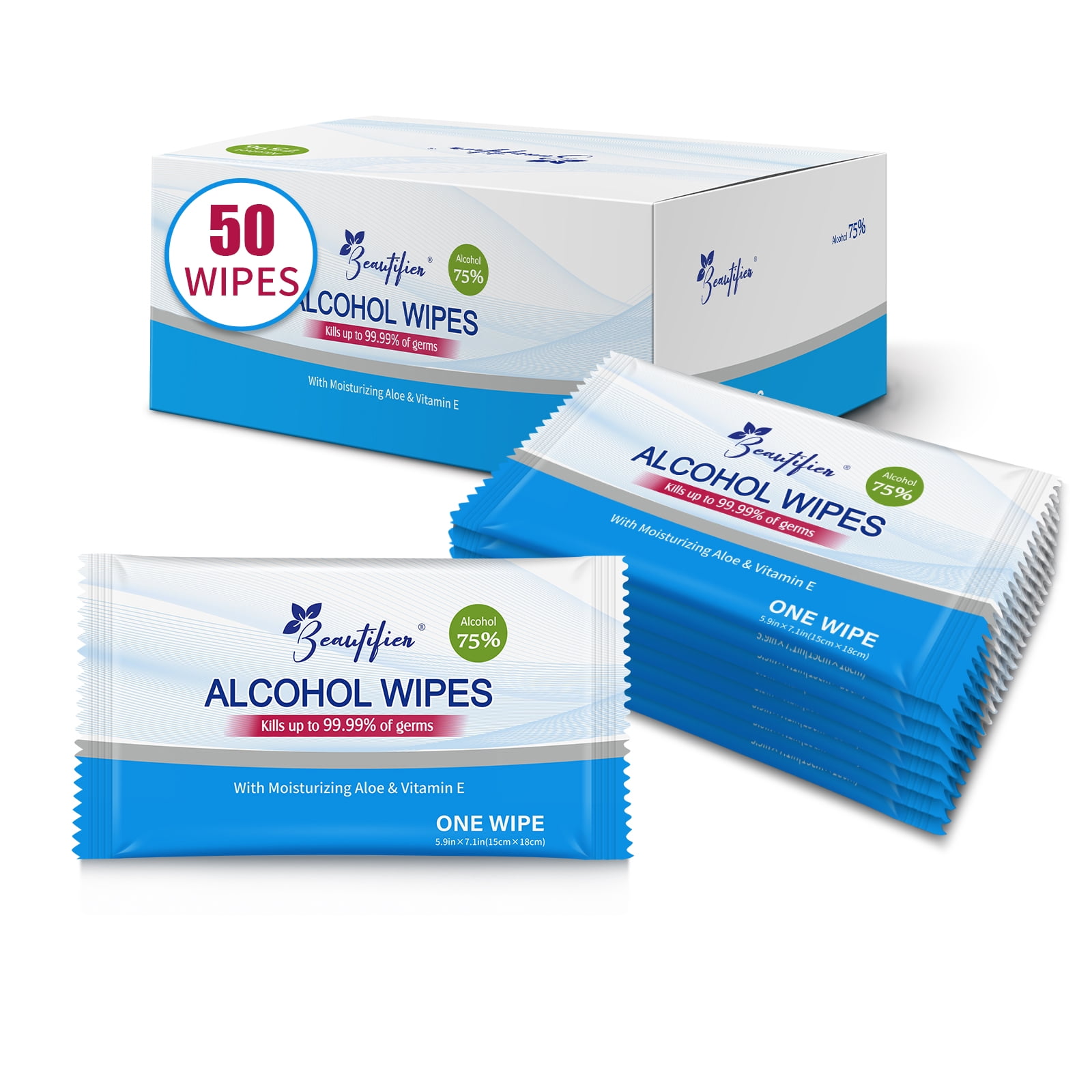 Beautifier Life All Purpose Travel Wipes 50 Individually Wrapped 75