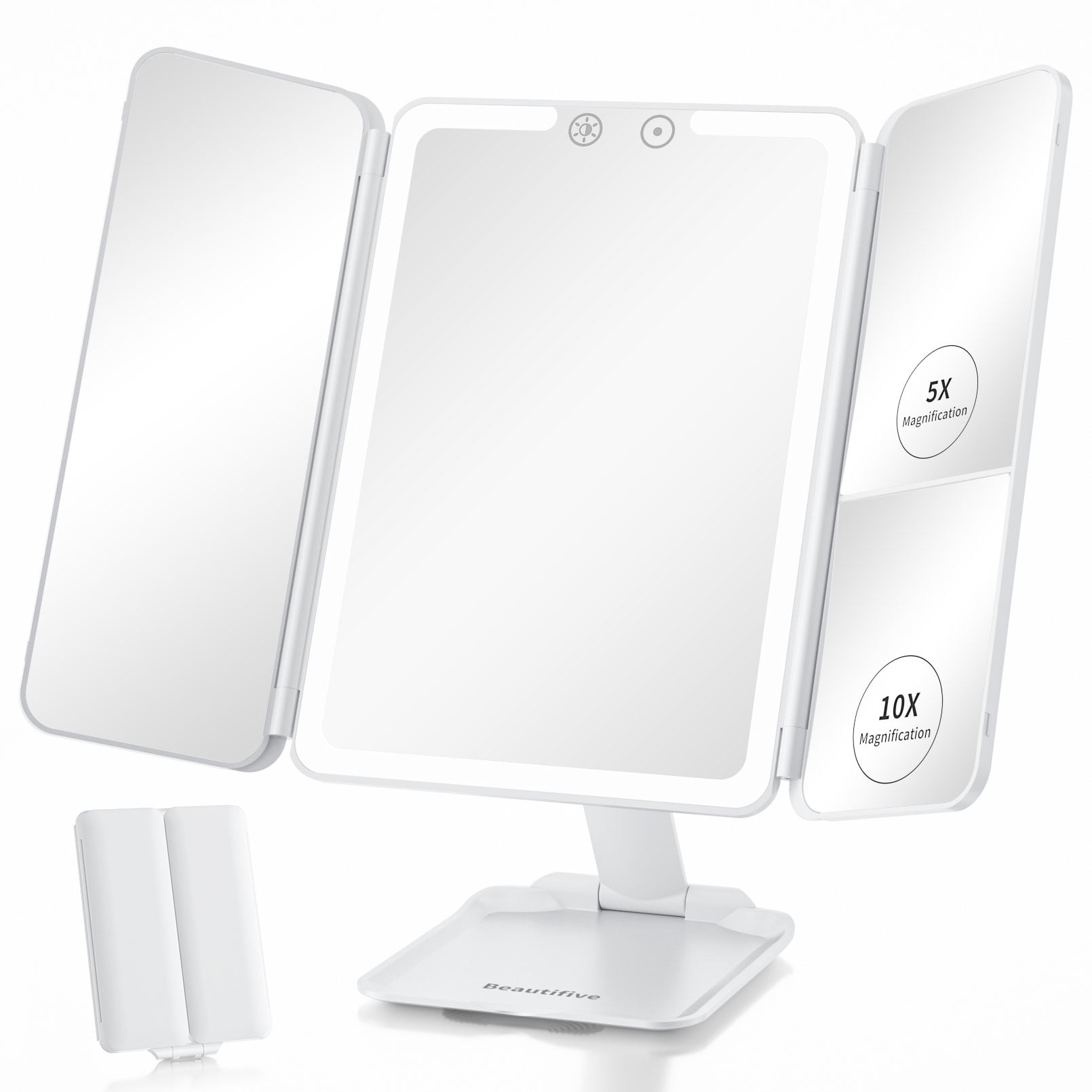 Beautifive Rechargeable Travel Makeup Mirror 1X/5X/10X, Tri-fold Vanity ...
