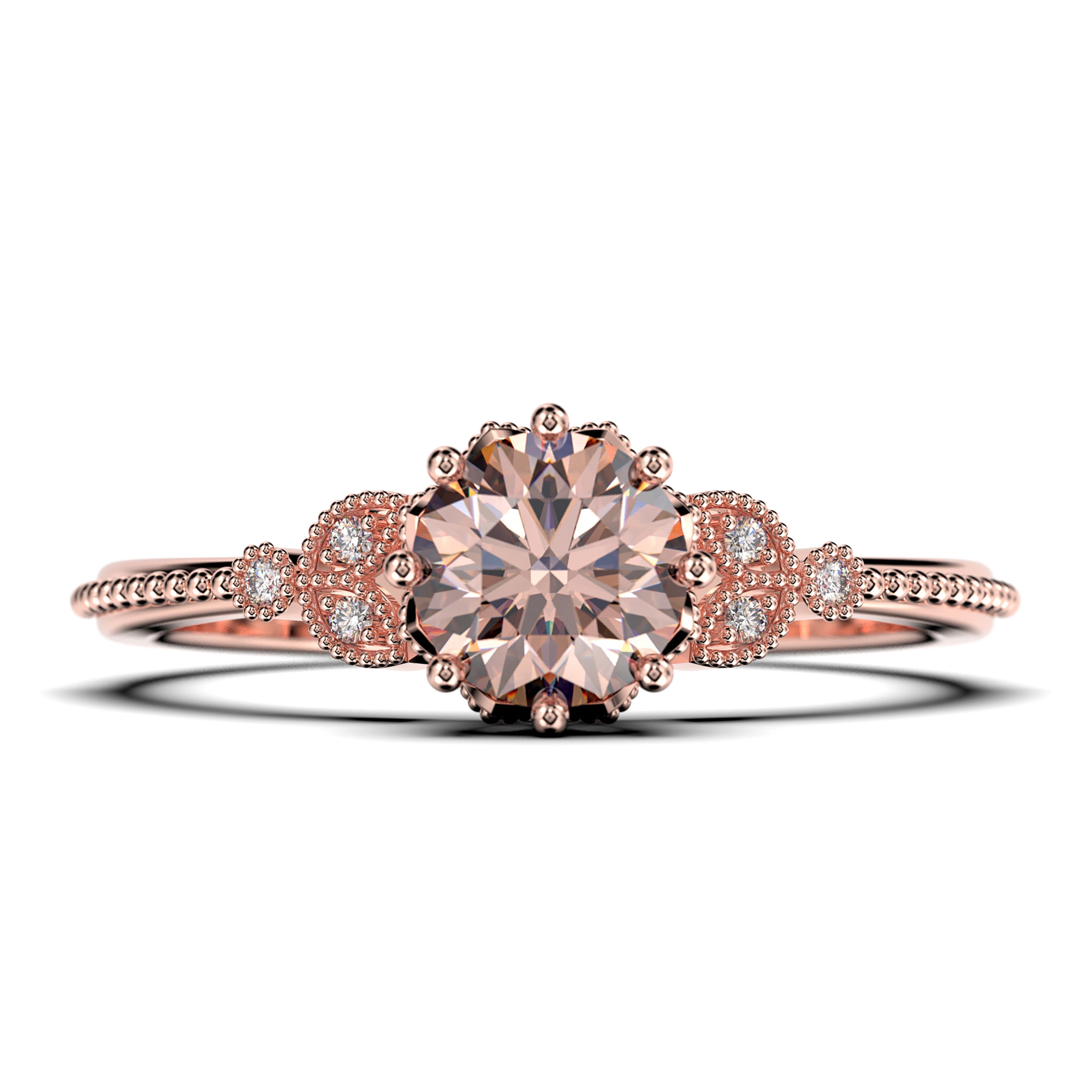 Beautiful 1.25 Carat Round Cut Morganite And Diamond Moissanite Floral ...