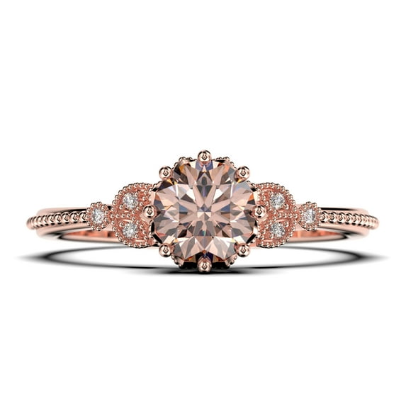 Beautiful 1.25 Carat Round Cut Morganite And Diamond Moissanite Floral ...