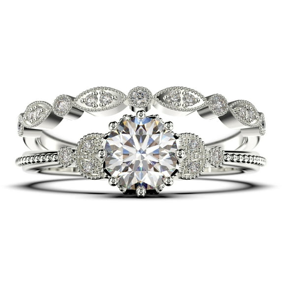 Beautiful 1.75 Carat Round Cut Diamond Moissanite Floral Engagement ...