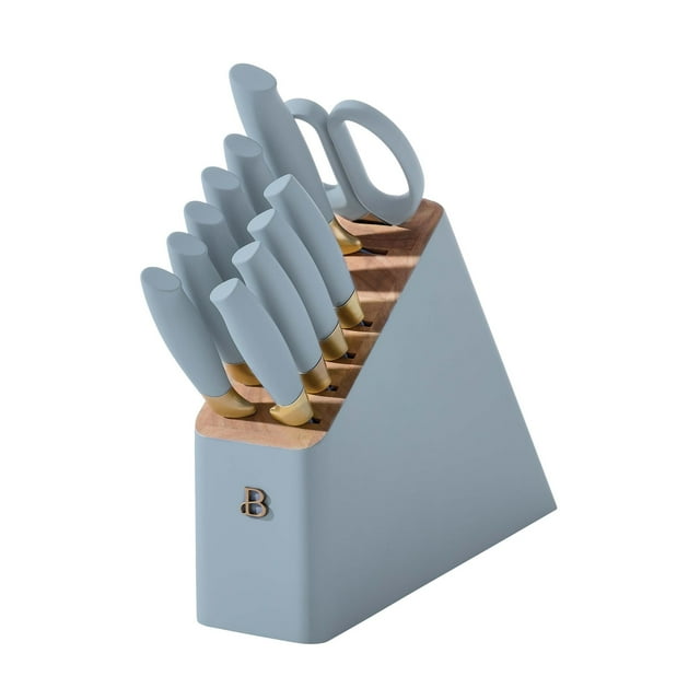 Beautiful 12 Pc Cornflower & Gold Knife Block Set with Soft-Grip ...