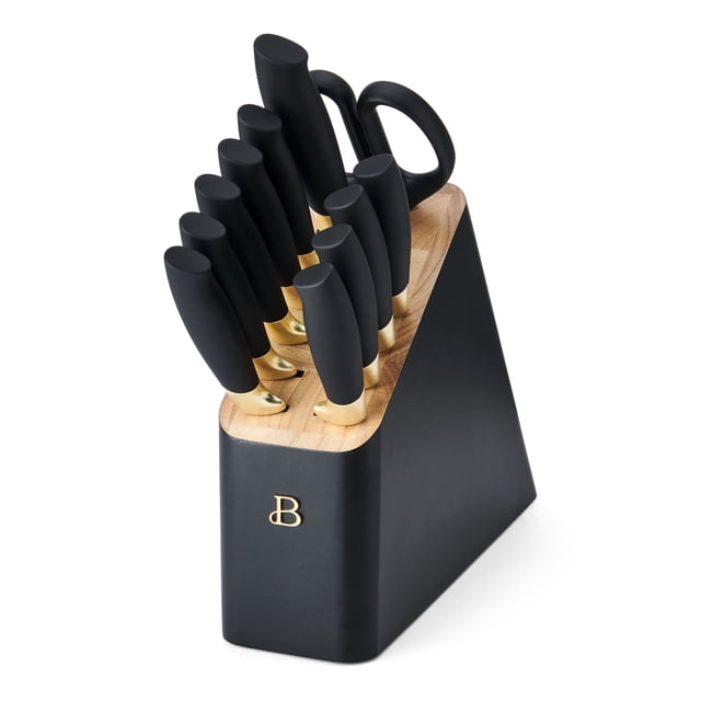 Beautiful 12 Piece Stainless Steel Knife Set Block Soft Grip Handles ...