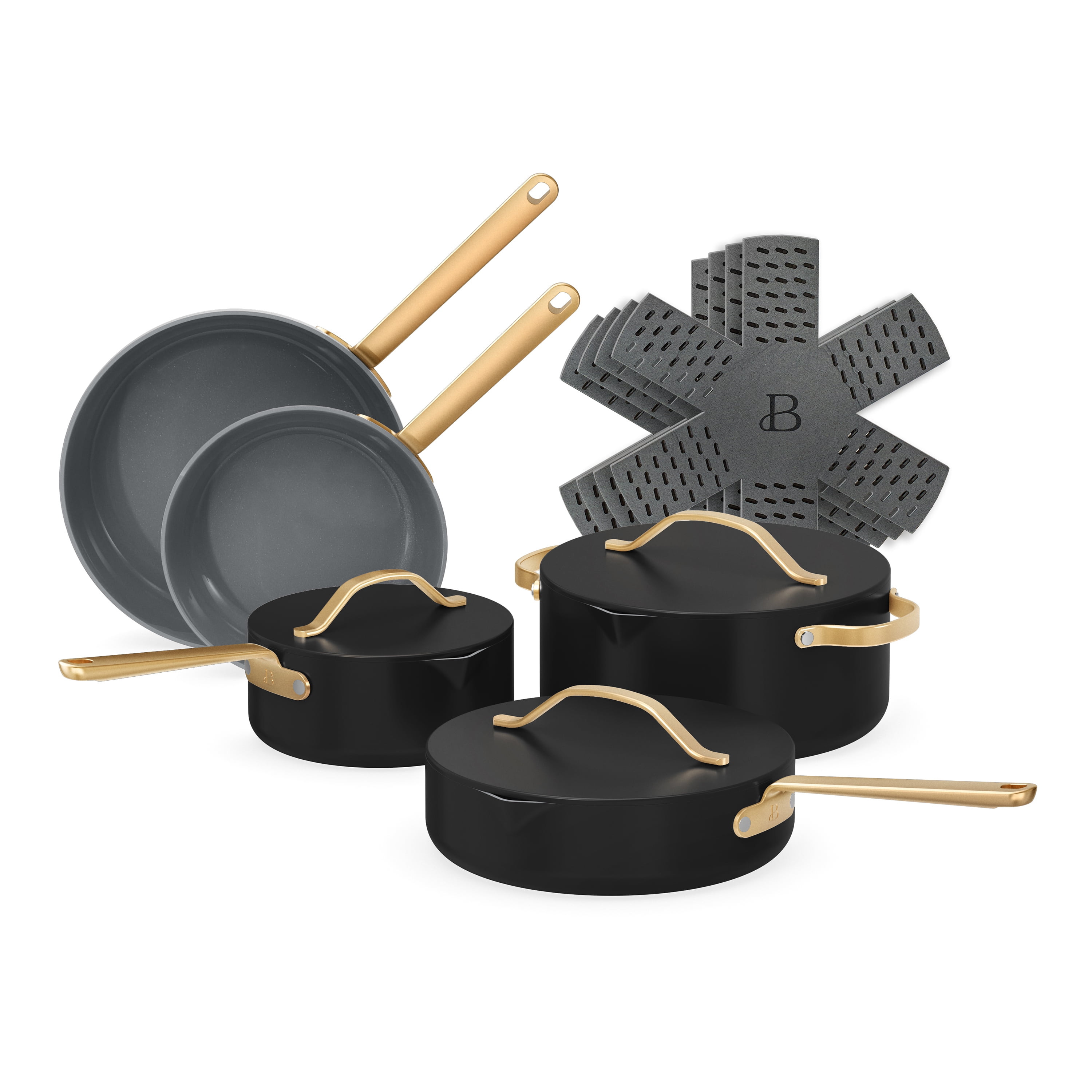 Beautiful 12pc Ceramic Non-Stick Cookware Set, Black Sesame by Drew ...