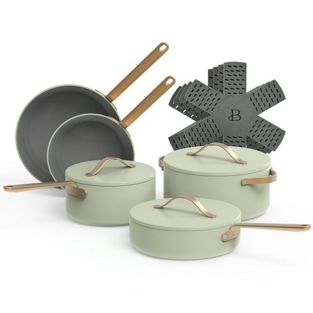 Beautiful 12pc Ceramic Non-Stick Cookware Set, Sage Green by Drew ...
