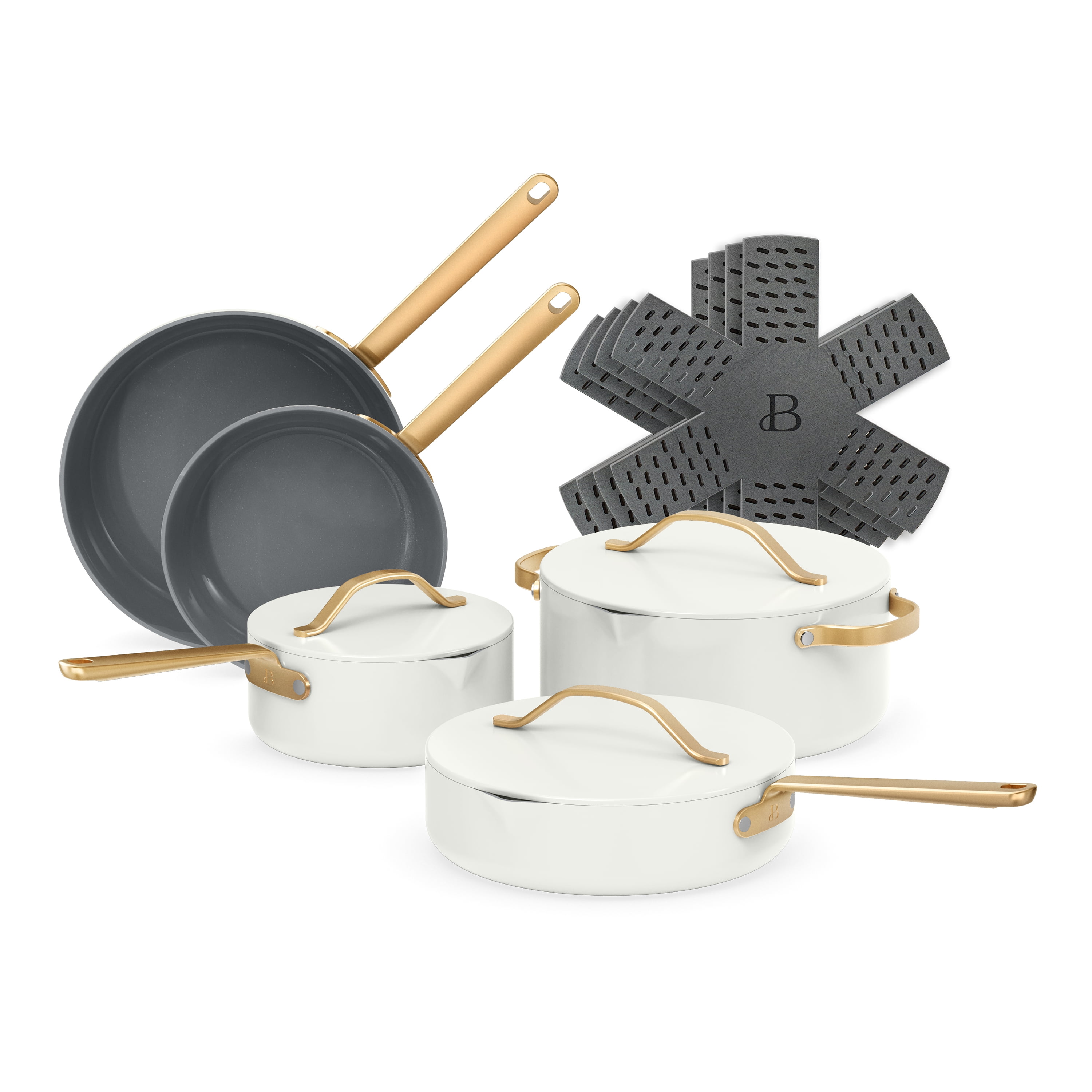 Beautiful 12pc Ceramic Non-Stick Cookware Set, White Icing by Drew ...