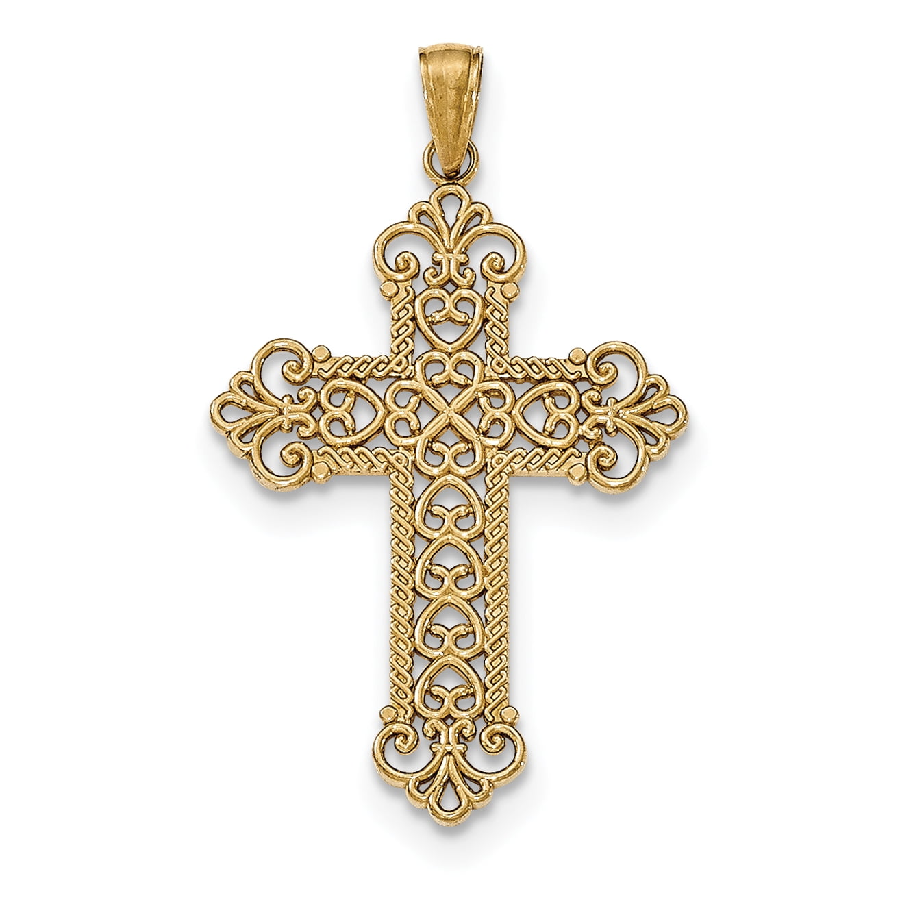 Beautiful 14K Polished Large Rope Frame Filigree Cross Pendant ...