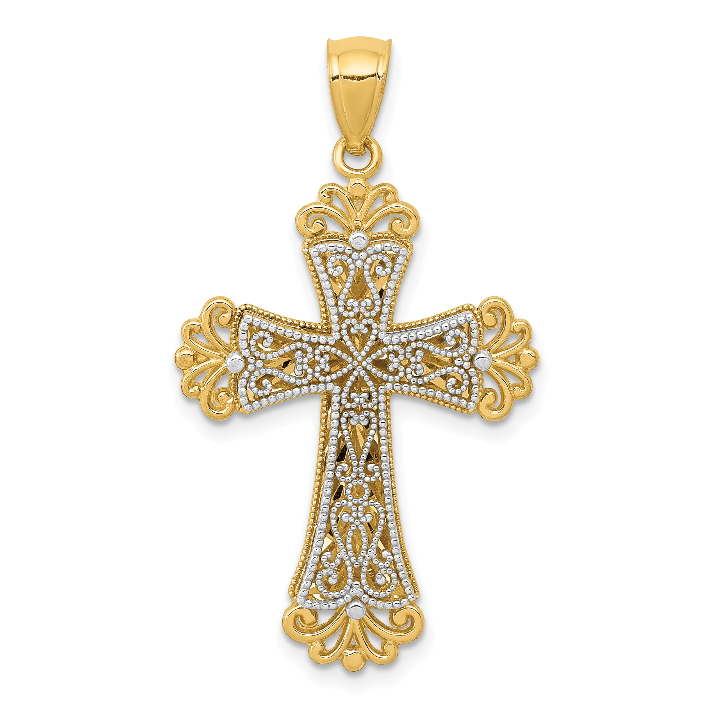Beautiful 14K Two-tone Polished 2 Level Budded Cross Pendant - Walmart.com
