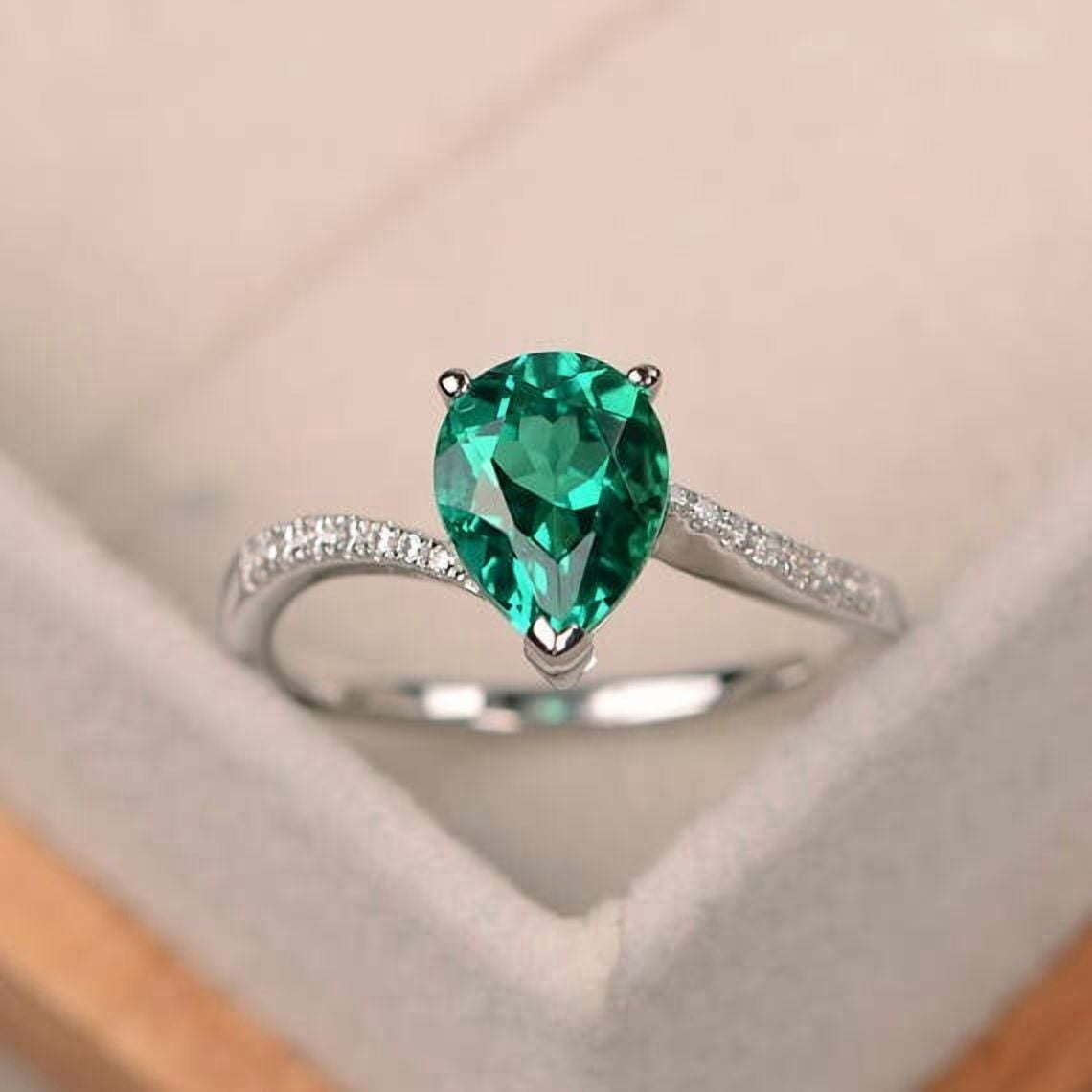 Beautiful 14K White Gold Plated 2Ct Pear Cut Simulated Emerald Women ...