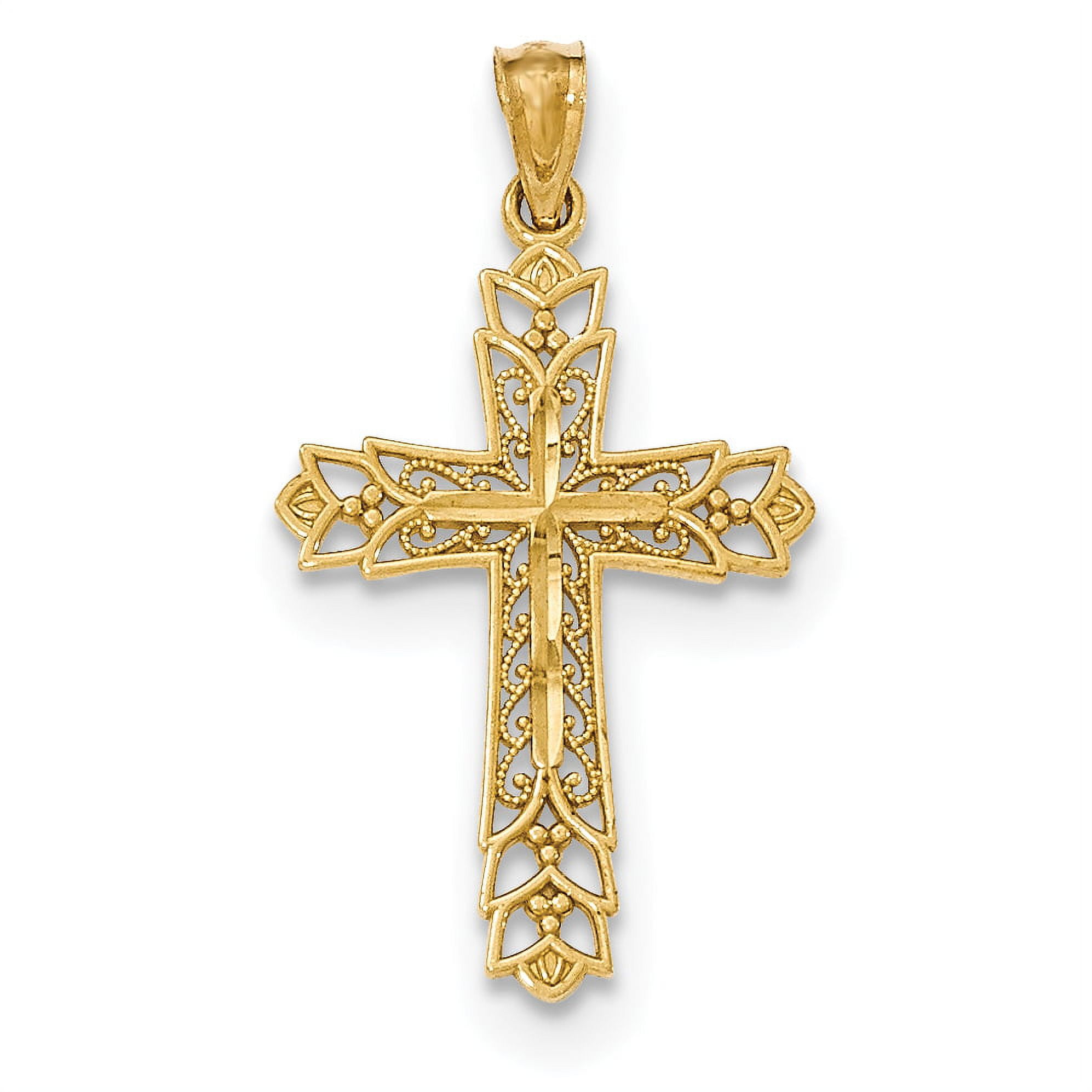 Beautiful 14k Gold Polished Filigree Cross Pendant - Walmart.com