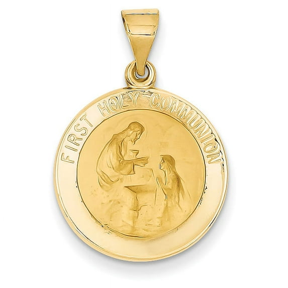 Beautiful 14k Polished/Satin First Holy Communion Medal Hollow Pendant ...
