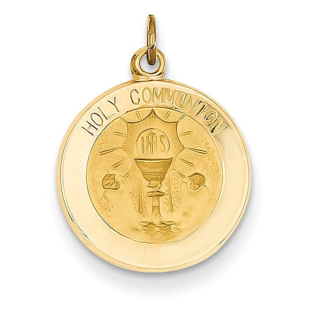 Beautiful 14k Polished and Satin Holy Communion Medal Hollow Pendant ...