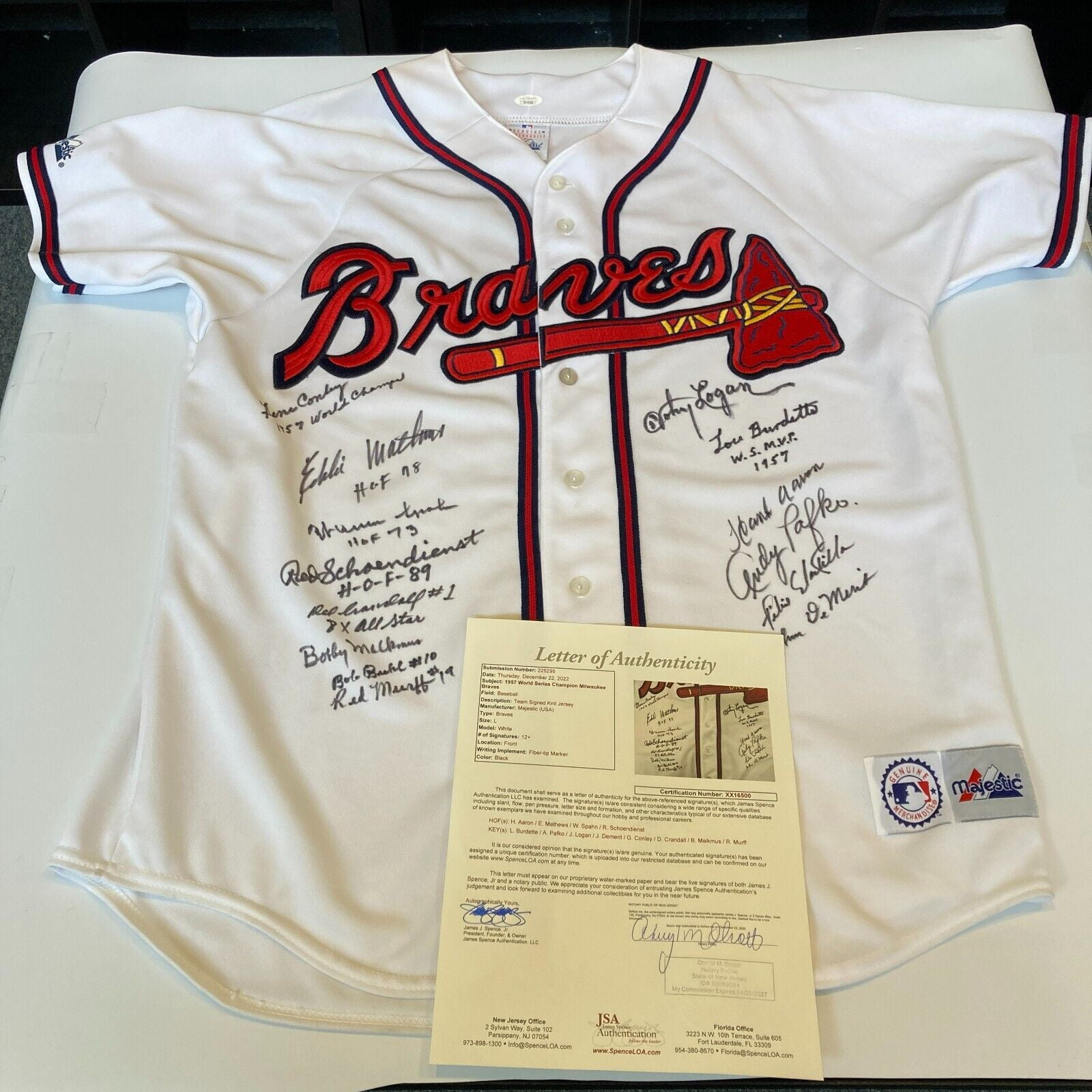 Beautiful 1957 Milwaukee Braves World Series Champs Team Signed Jersey ...