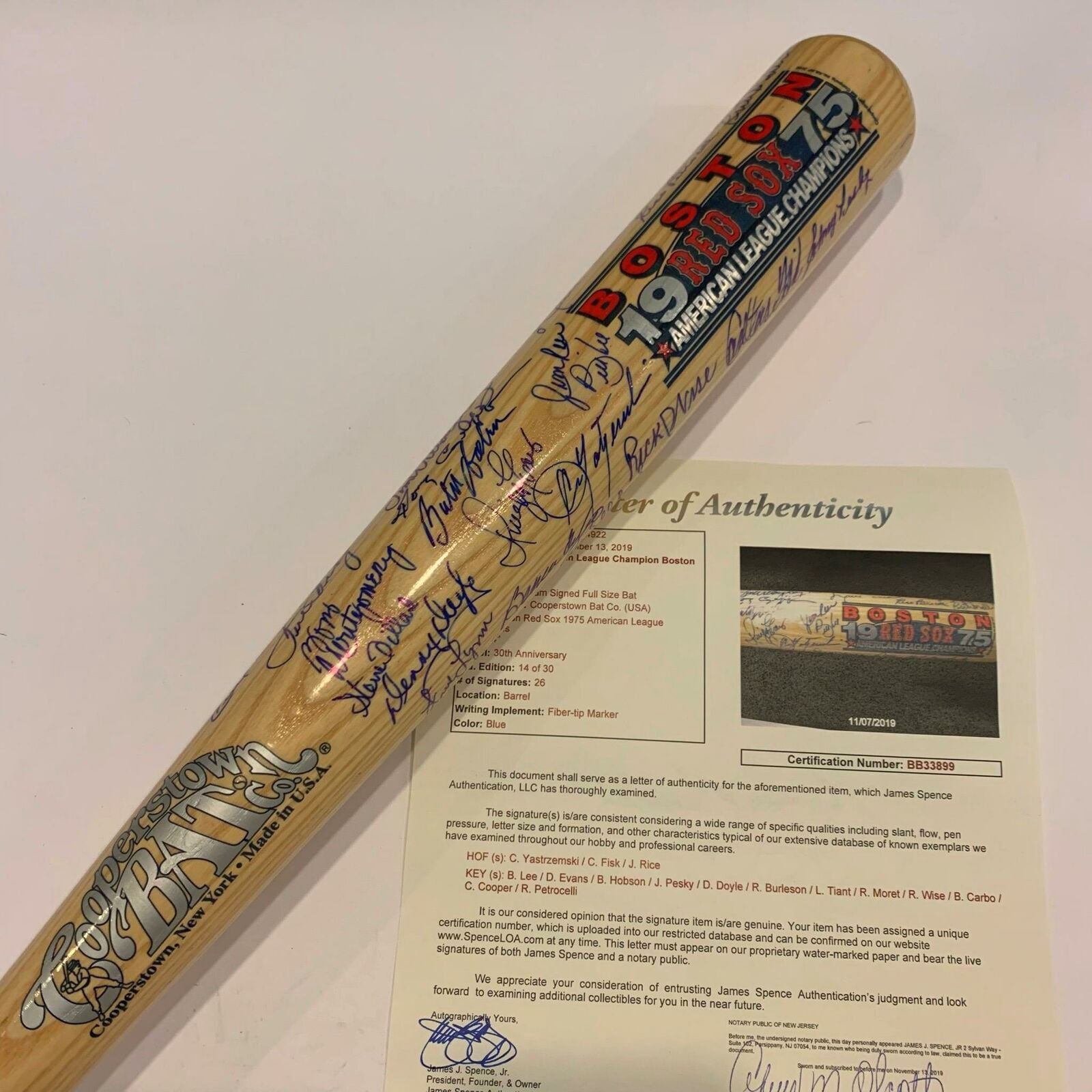 Beautiful 1975 Boston Red Sox AL Champions Team Signed Cooperstown Bat ...