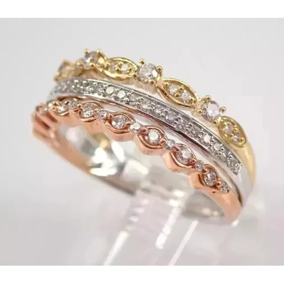 Beautiful 1Ct Round Cut Simulated Diamond Women's Wedding Trio Band ...