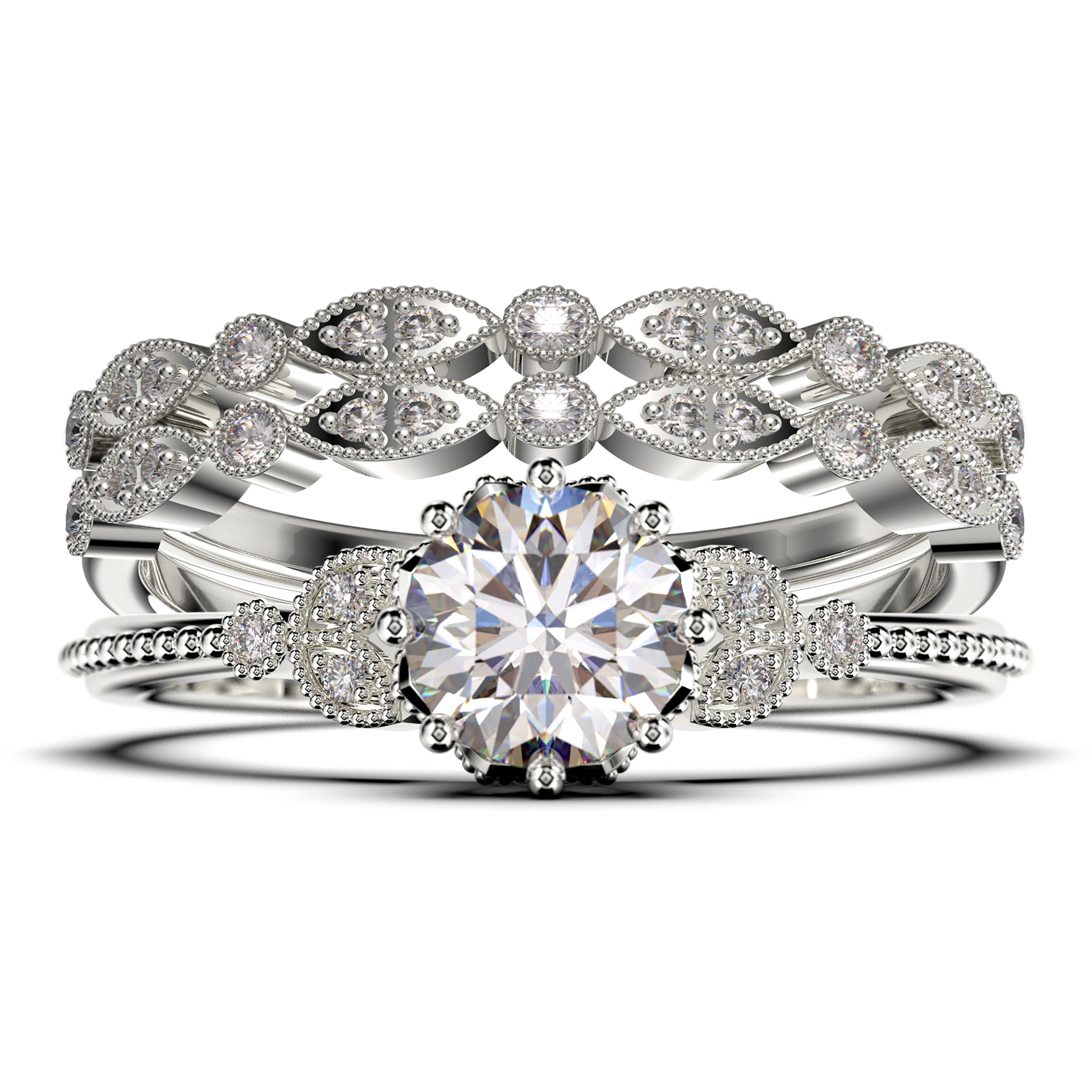 Beautiful 2.25 Carat Round Cut Diamond Moissanite Floral Engagement ...