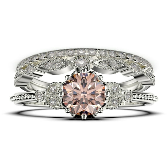 Beautiful 2.25 Carat Round Cut Morganite And Diamond Moissanite Floral ...