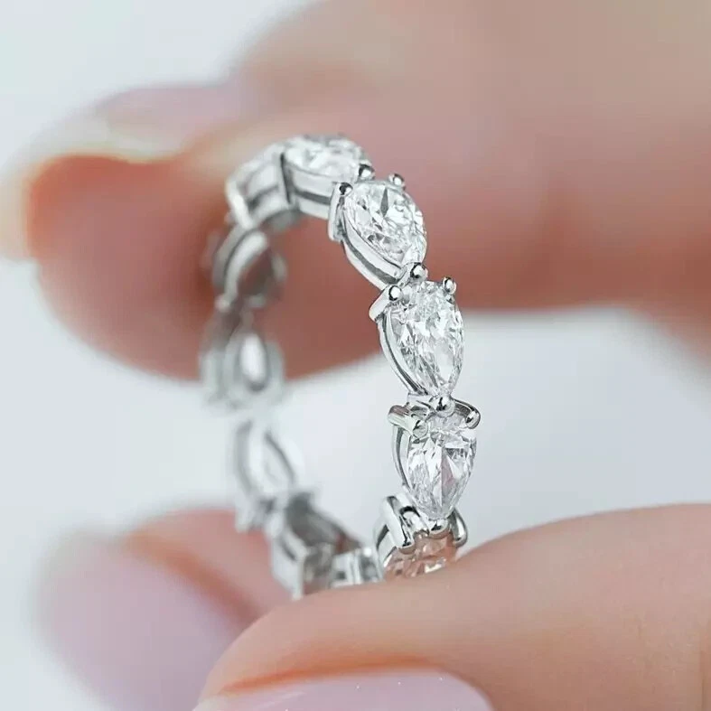 Beautiful 2Ct Pear Cut Simulated Diamond Women's Eternity Engagement ...