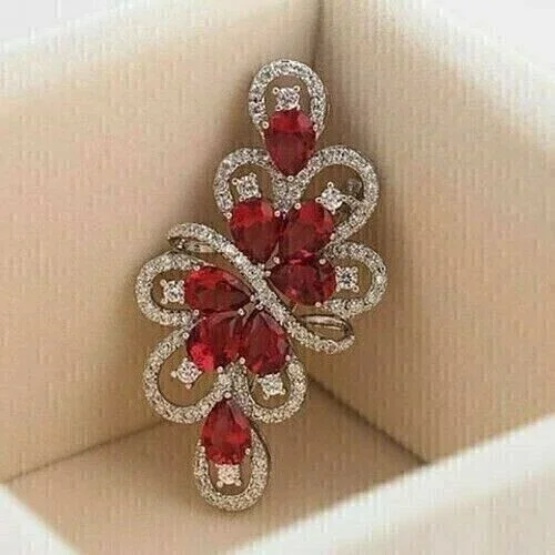 Beautiful 2Ct Pear Cut Simulated Red Ruby Women's Gorgeous Brooch Pin ...