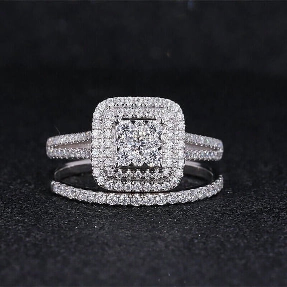 Beautiful 2Ct Round Cut Simulated Diamond Stunning Bridal Ring Set 14K ...