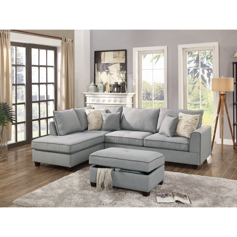 Beautiful 3-pcs Sectional Sofa Mocha Dorris Fabric Cushion Sofa Chaise ...