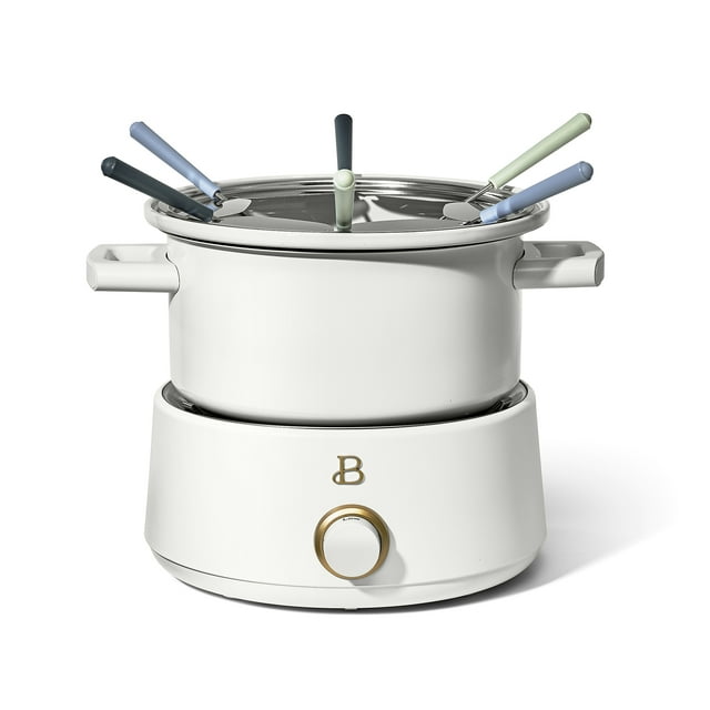 Beautiful 3 Qt Electric Fondue Set with Bonus 2 qt Ceramic Pot, White ...